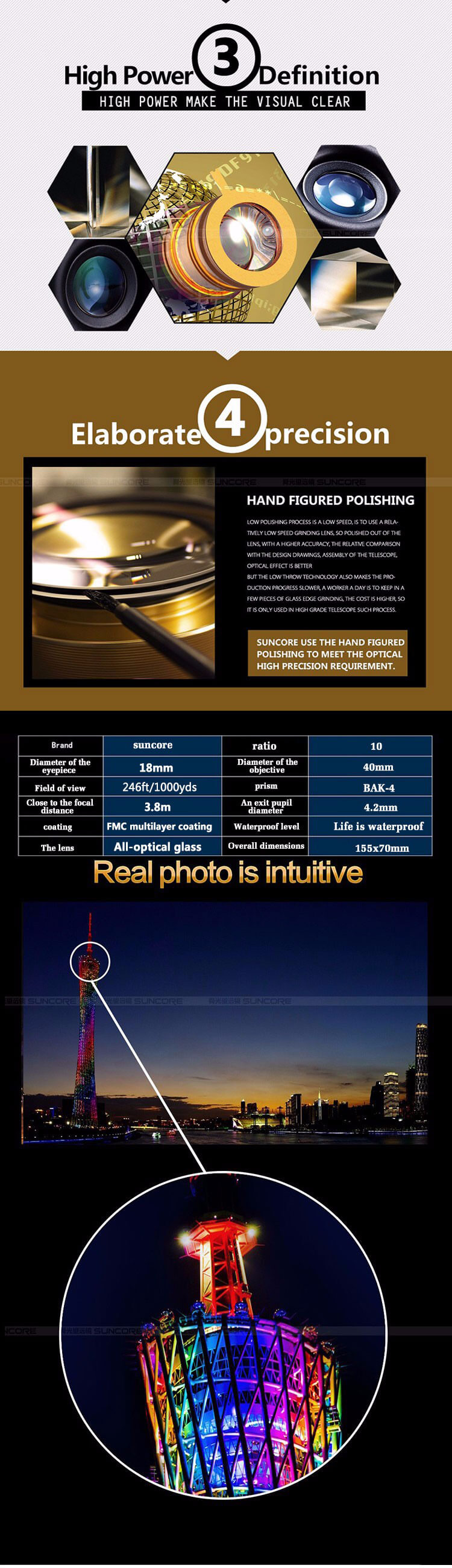 SUNCORE 10083 10x40 BLACK DOLPHIN High Definition Monocular Black