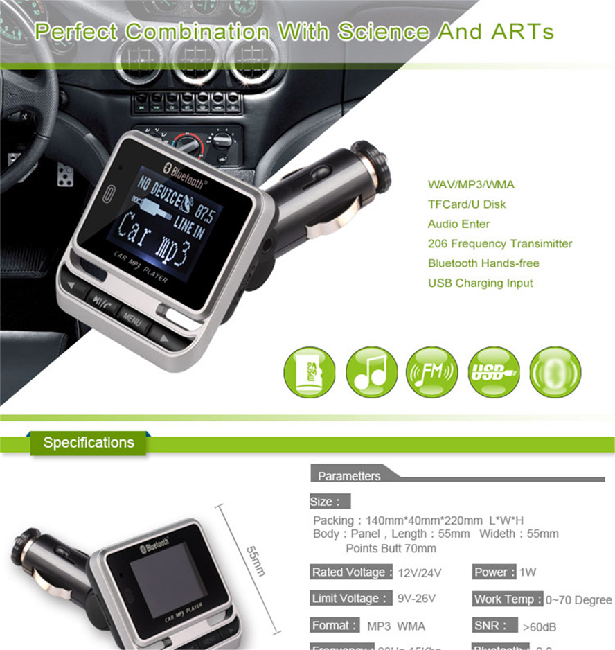 FM12B Bluetooth Car Kit MP3 Player Car Charger Silver