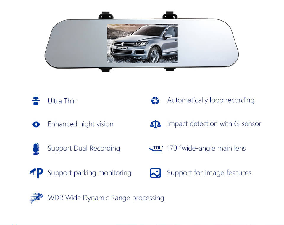 Anytek A80 5.0 Inch 1080p Dual Lens Car DVR Gray
