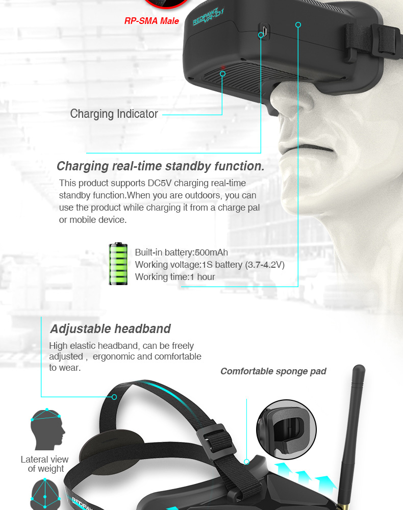 REDPAWZ R011 FPV Racing Drone with VR-D1 Goggles Extra Battery RTF