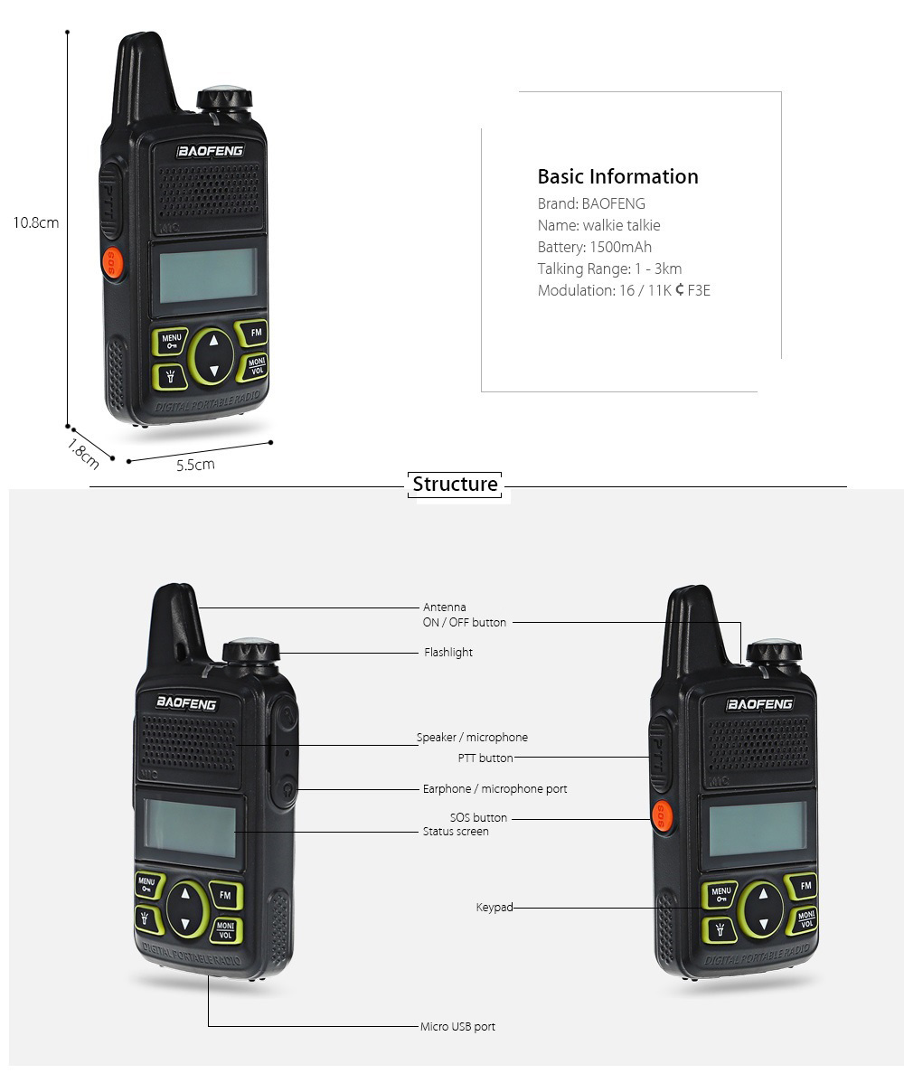 BAOFENG BF T1 Outdoor Walkie Talkie Black