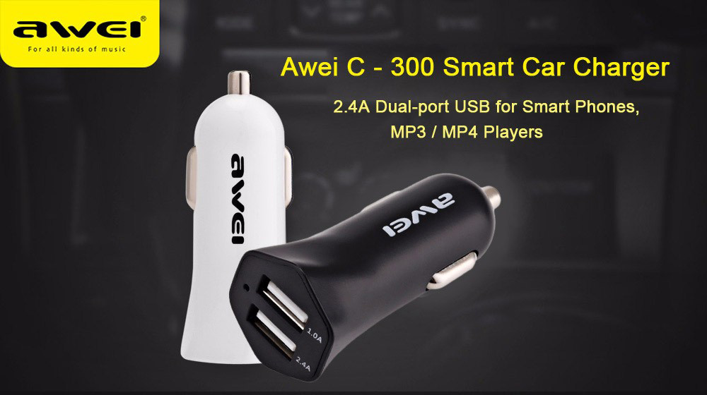 Awei C300 Car Charger Dual USB Ports White