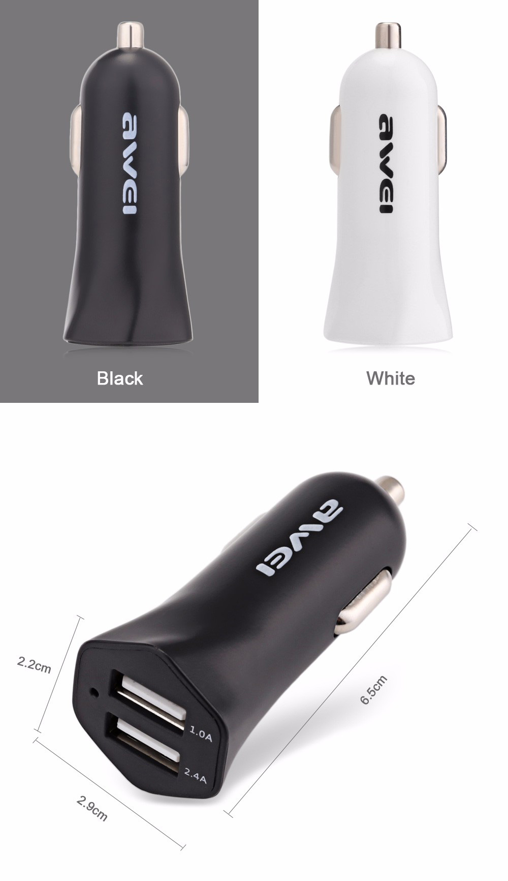 Awei C300 Car Charger Dual USB Ports White