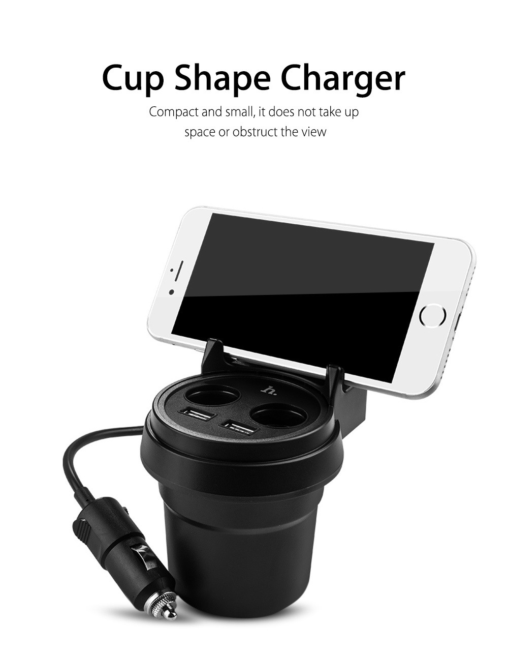 Hoco Uc207 Car Cup Shape Charger 5v 3 1a Dual Usb Black