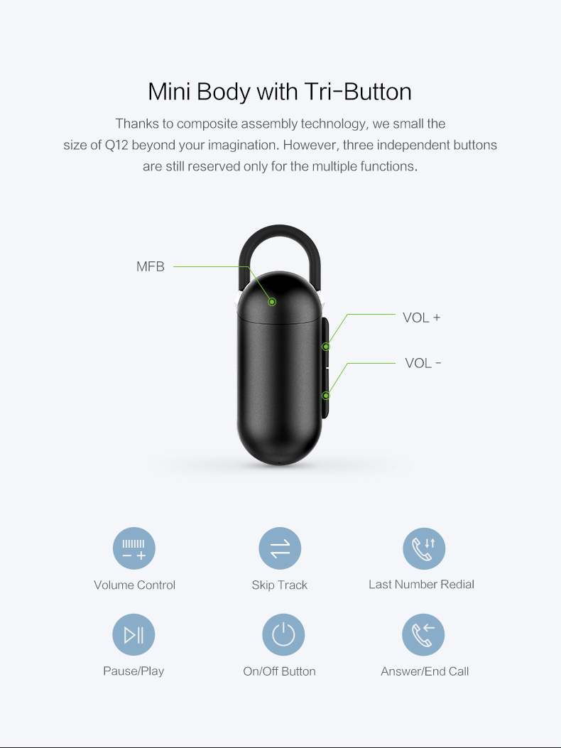 QCY Q12 Wireless Bluetooth Headphone with Mic Black