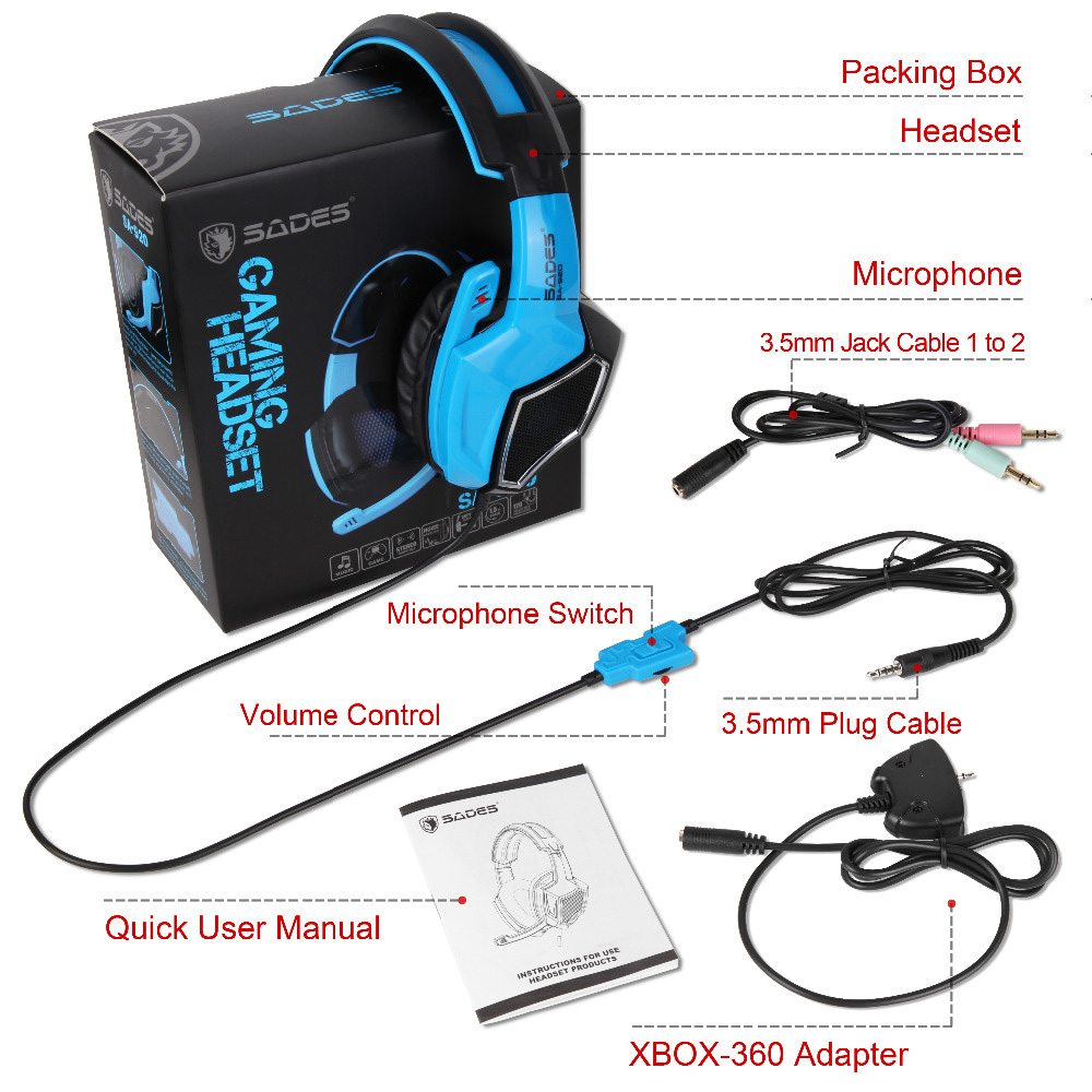 SADES SA-920 Gaming Headphones with Mic Blue and Black