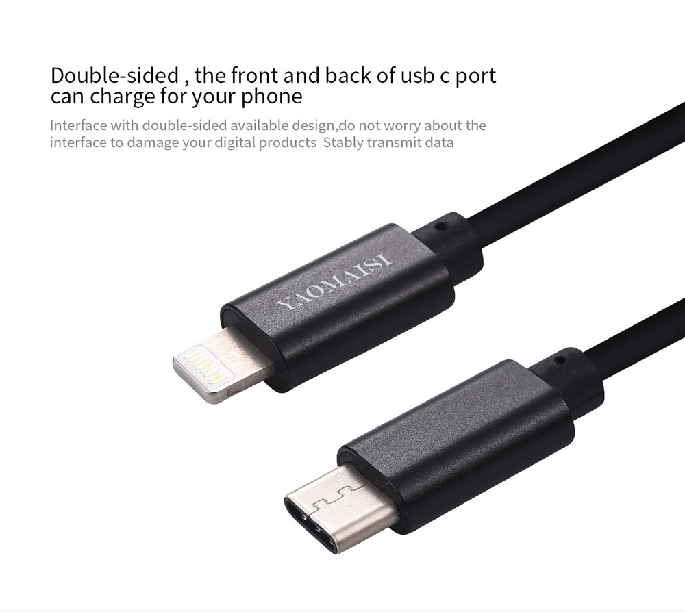 Yaomaisi USB Type C to 8 pin Data Charging Cable Black