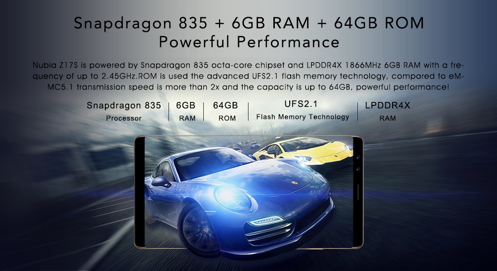 ZTE Nubia Z17S 5.73 Inch 6GB 64GB Smartphone Black Gold