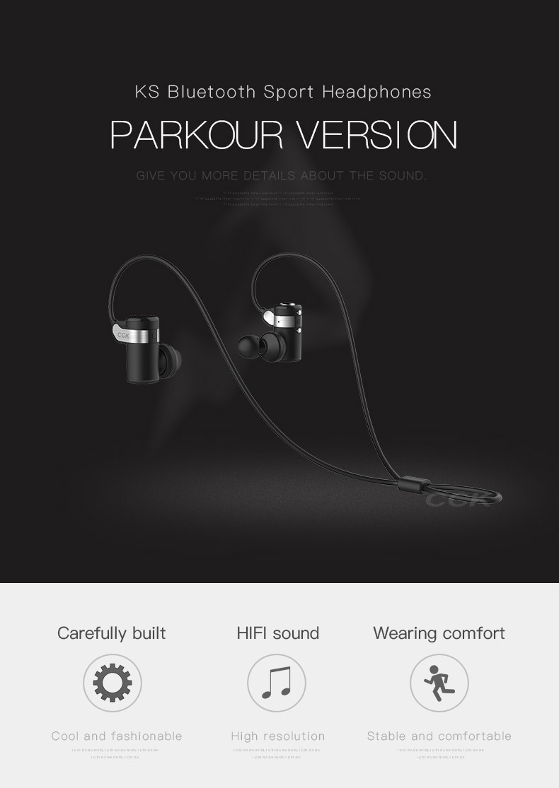 CCK KS-Parkour Bluetooth Sports Headphones with Mic Black