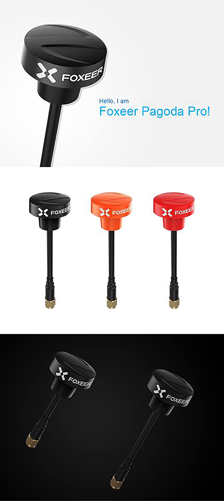 Foxeer Pagoda Pro 5.8G FPV Antenna RP-SMA Male Black