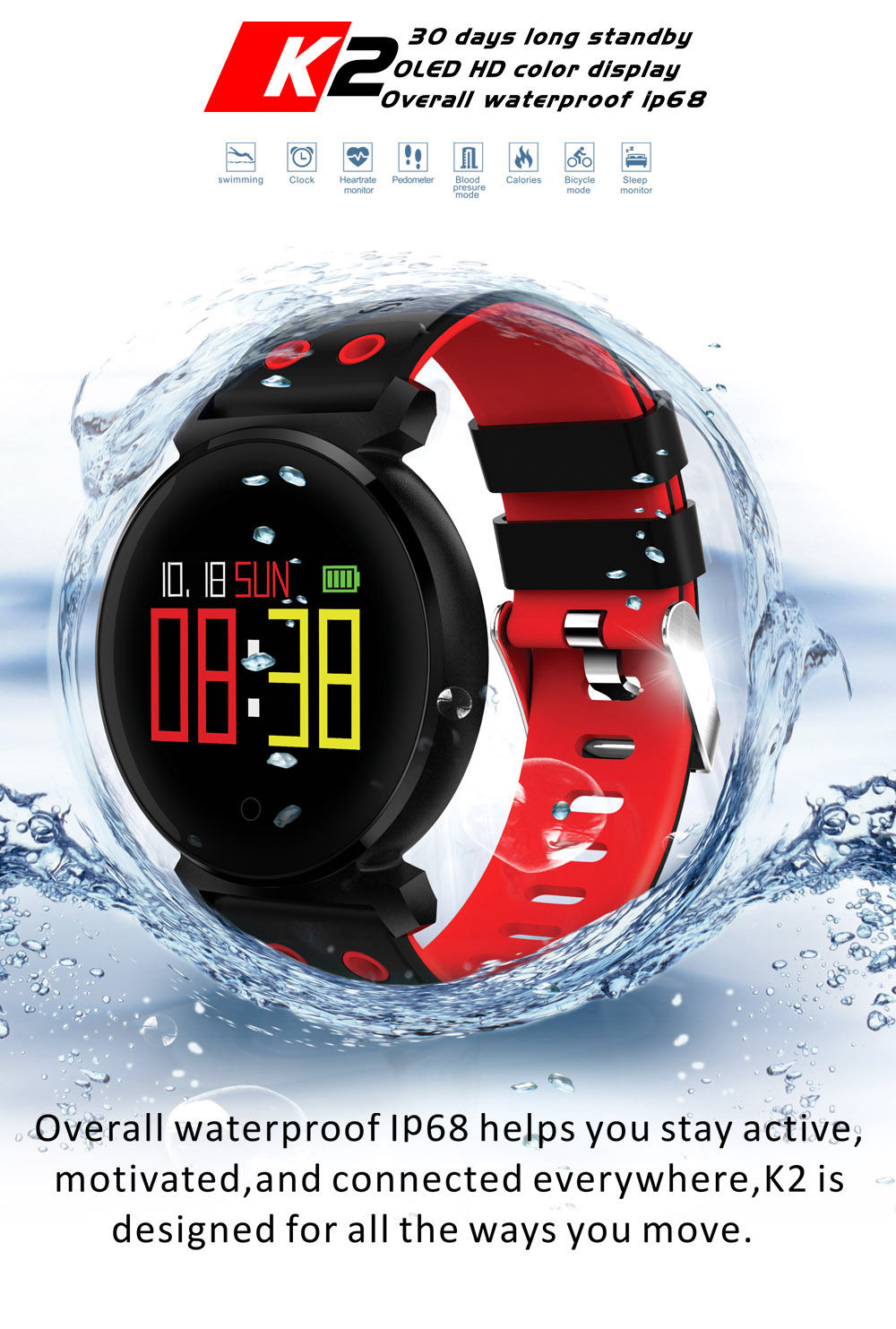 Makibes K2 Blood Oxygen Detection Red