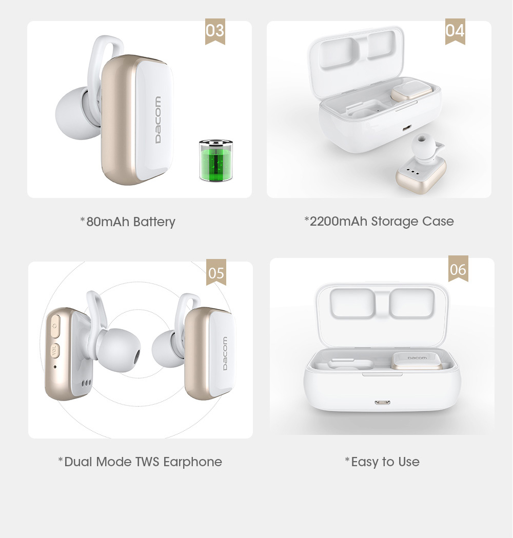 Dacom GF8 TWS Wireless Bluetooth Headphones with Mic White