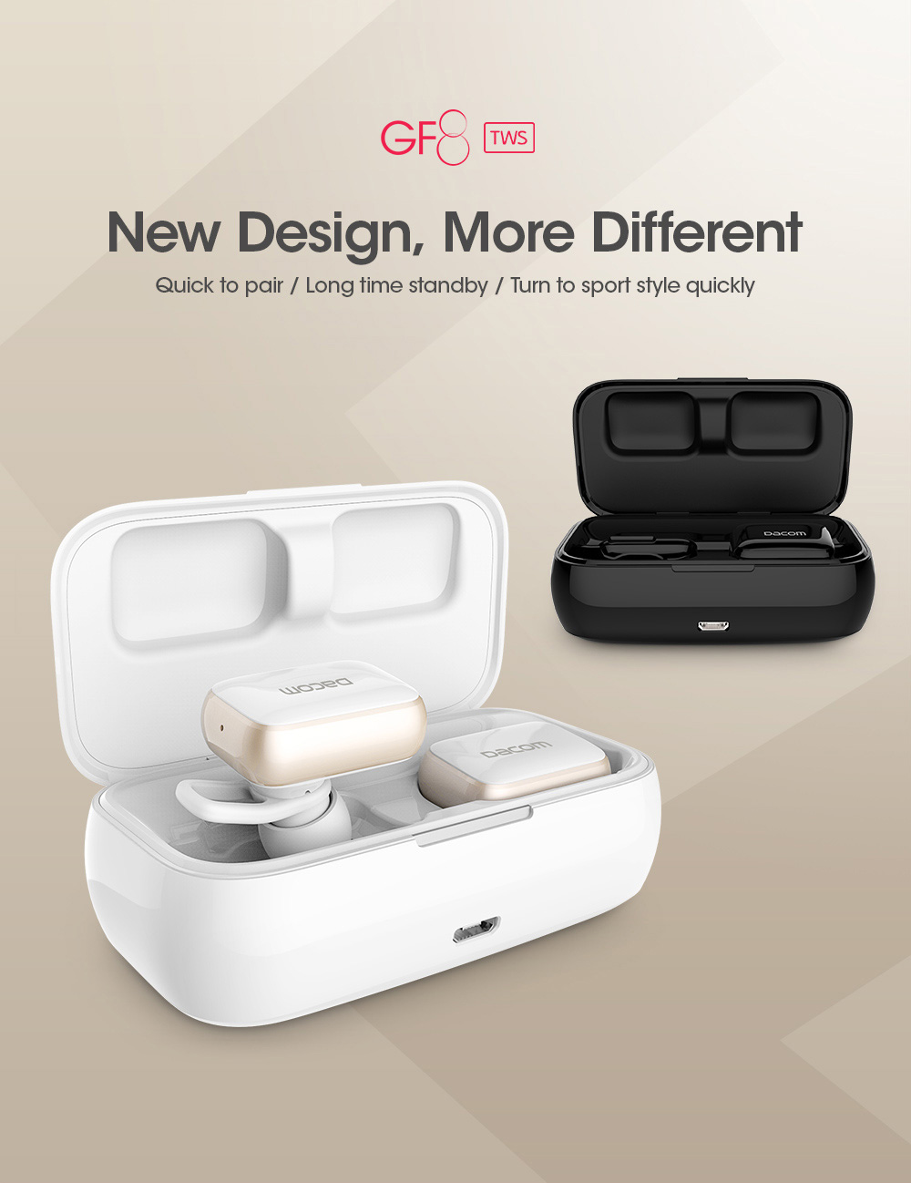 Dacom GF8 TWS Wireless Bluetooth Headphones with Mic White