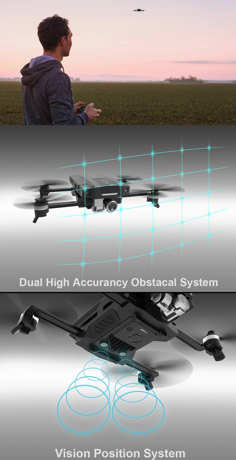 GDU O2 WIFI FPV Foldable Drone RTF Black