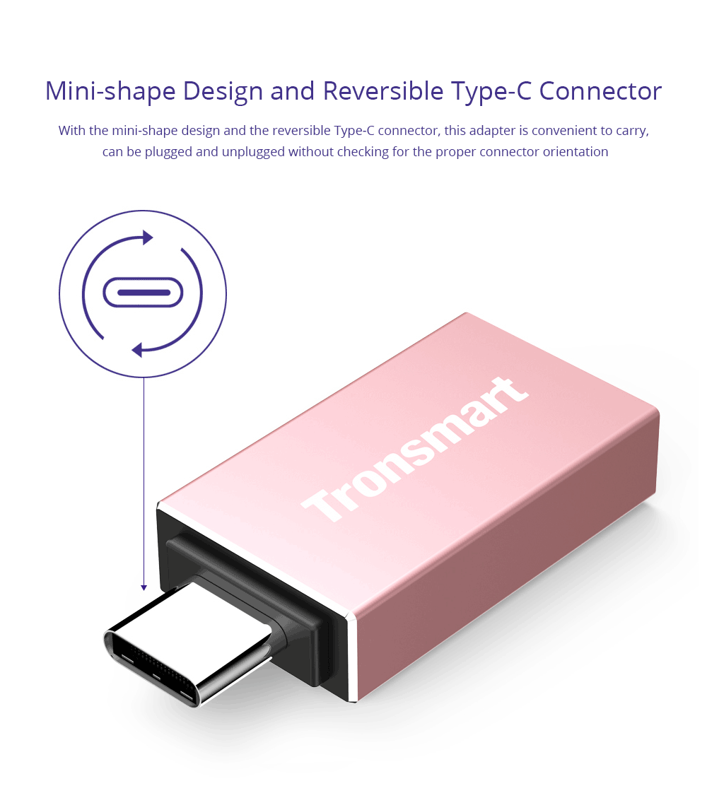 Tronsmart USB Type-C Male to USB A 3.0 Female Adapter Rose Gold