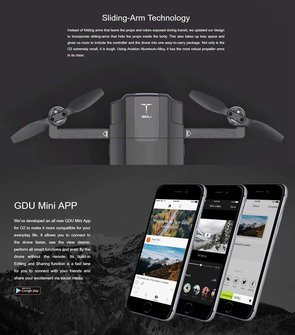 GDU O2 WIFI FPV Foldable Drone RTF Black