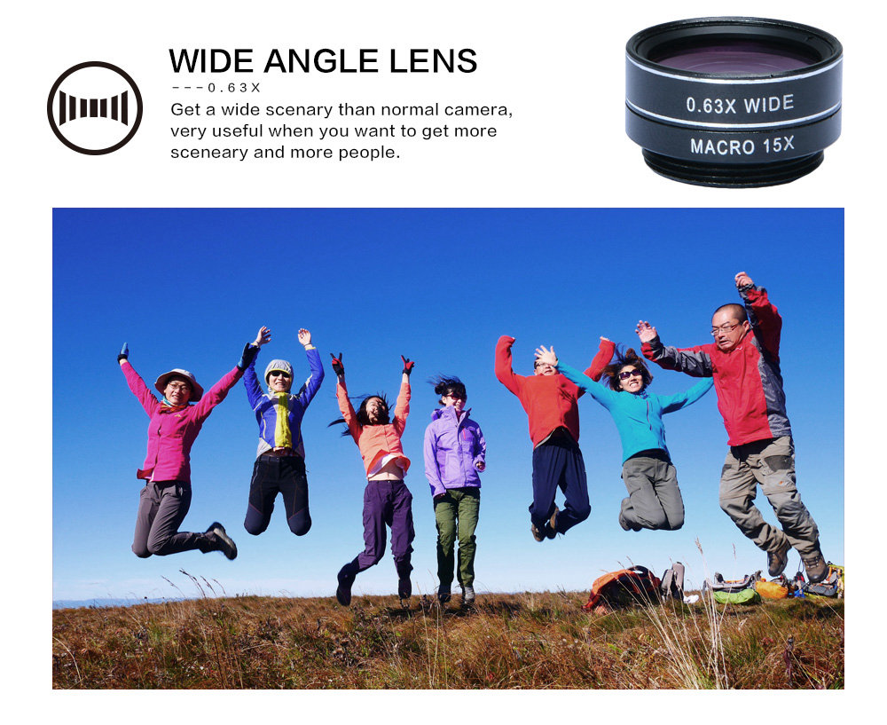 Apexel APL DG5 5 In 1 Fisheye Wide Angle Macro Phones Lens Kit Black