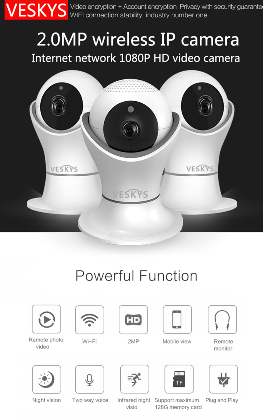 VESKYS N10 1080P WiFi IP Camera White