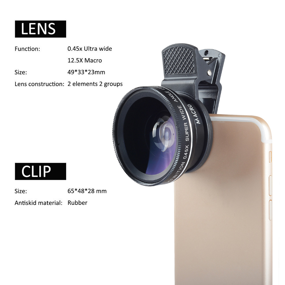 Apexel APL 0.45WM Wide Angle Macro Lens For Phones Camera Lens Black