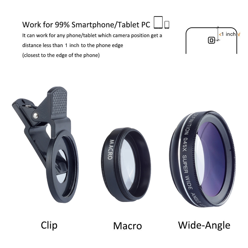 Apexel APL 0.45WM Wide Angle Macro Lens For Phones Camera Lens Black