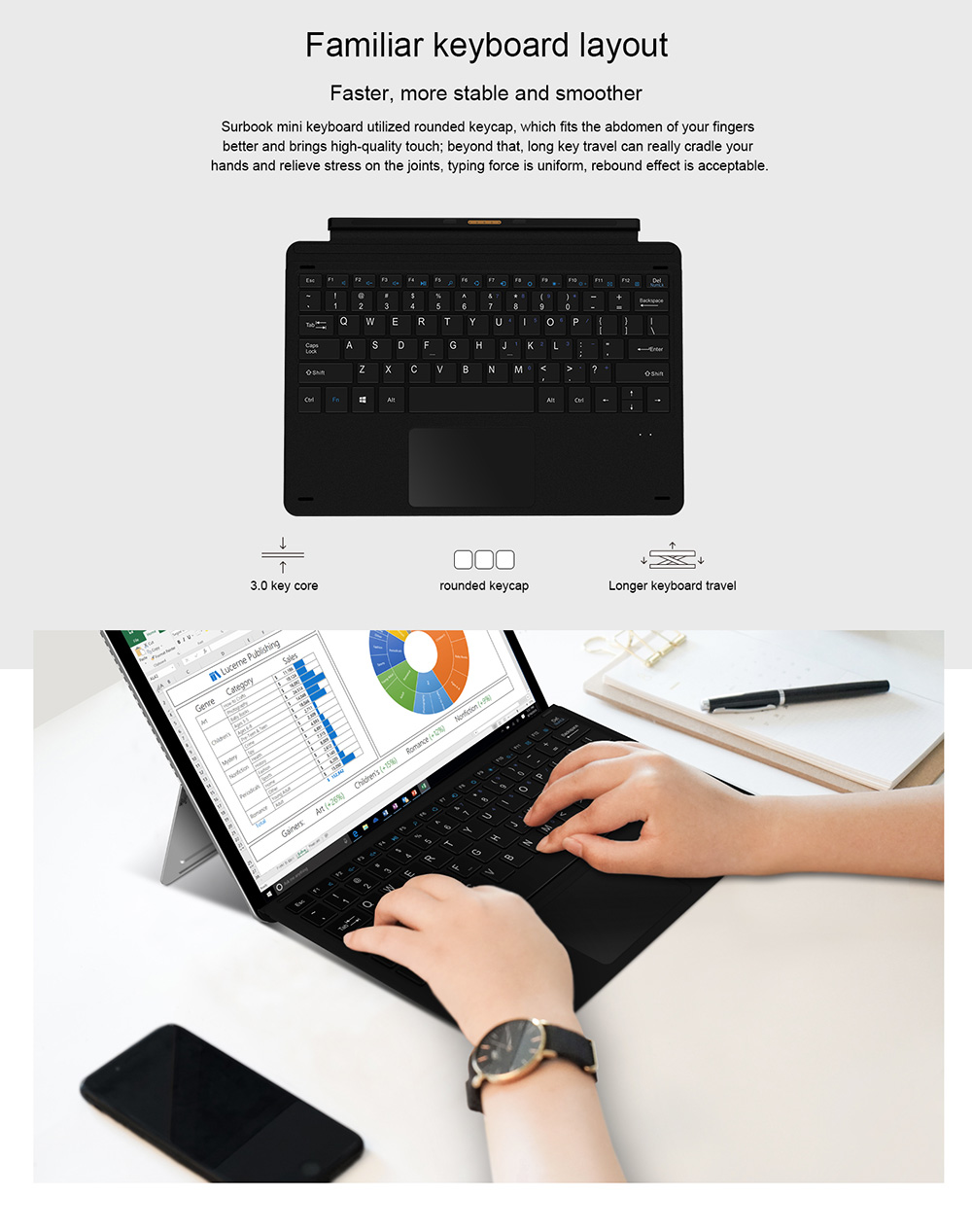 Chuwi SurBook Mini Tablet PC Magnetic Docking Keyboard Black