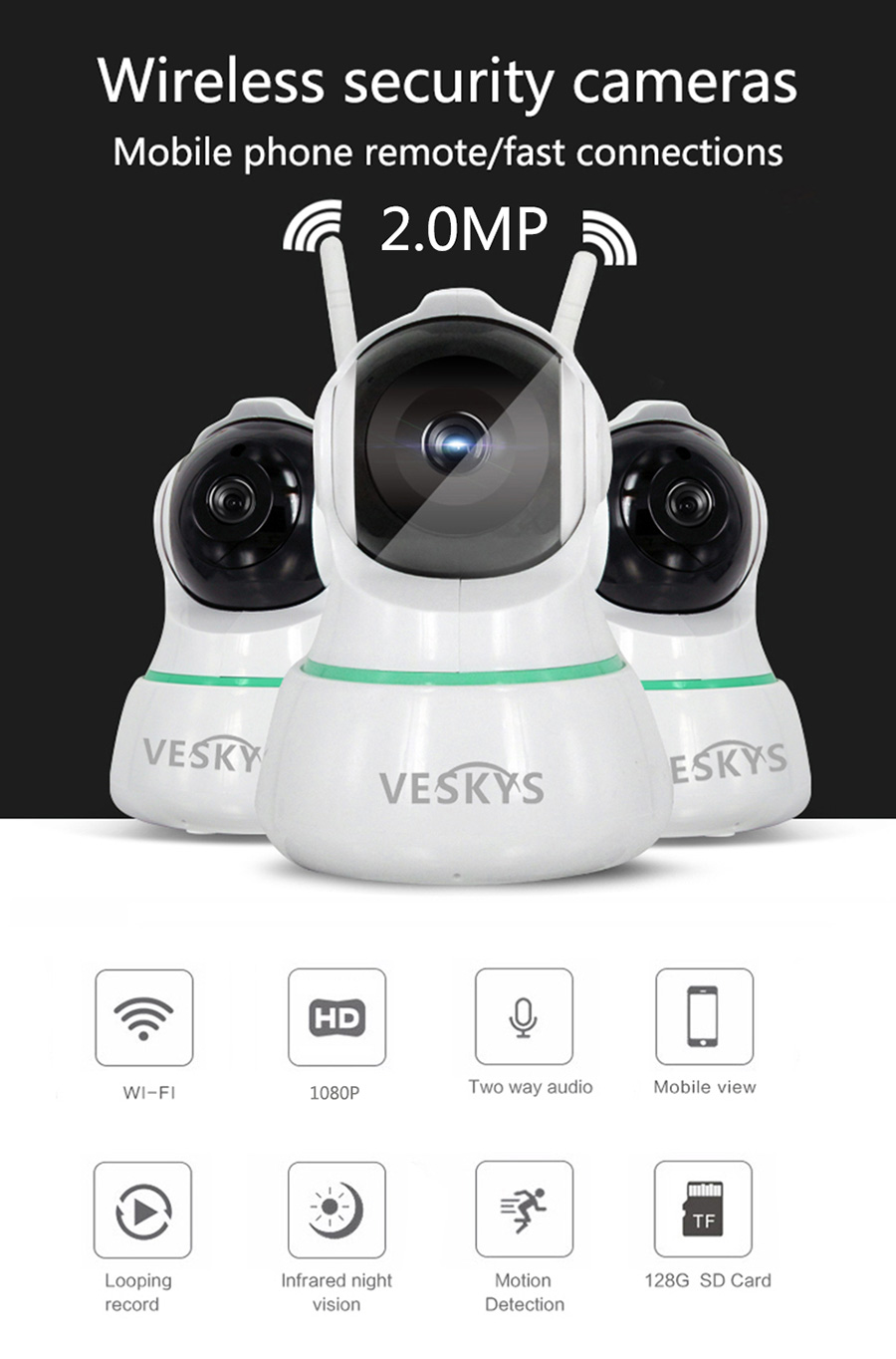 VESKYS N5 1080P WiFi IP Camera White