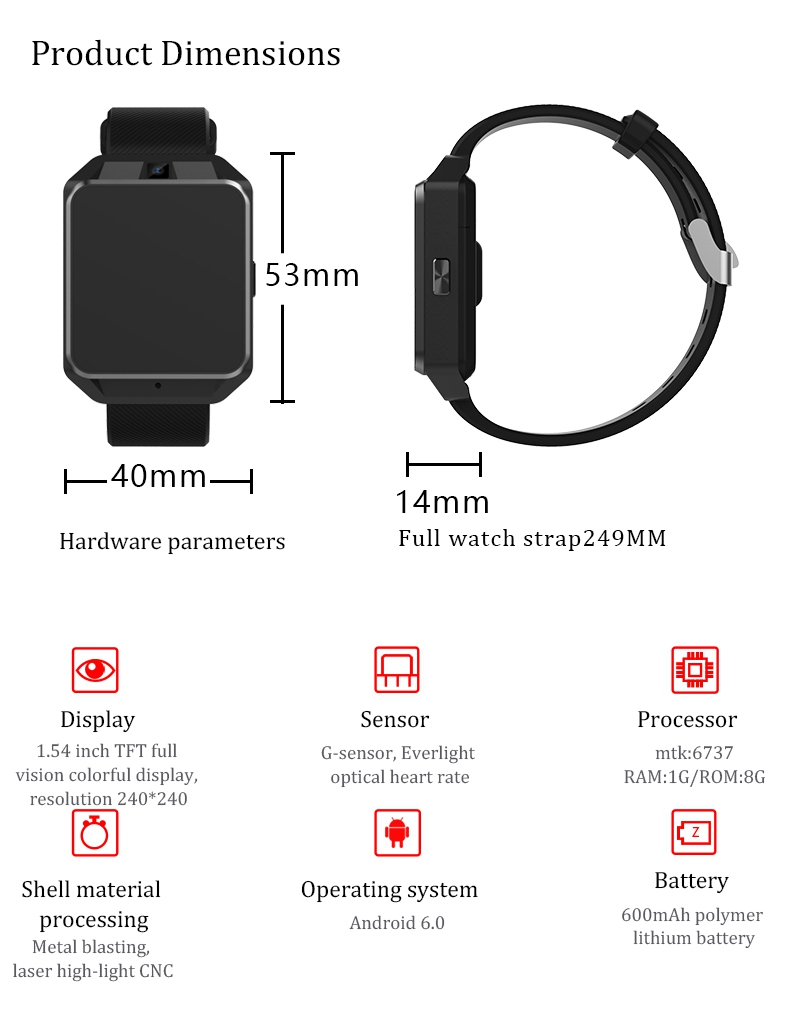 Microwear H5 Heart Rate Monitor Smartwatch Phone Red