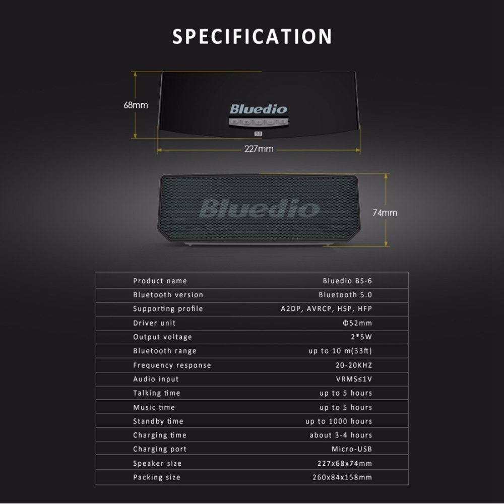 Bluedio BS-6 Bluetooth Speaker Black