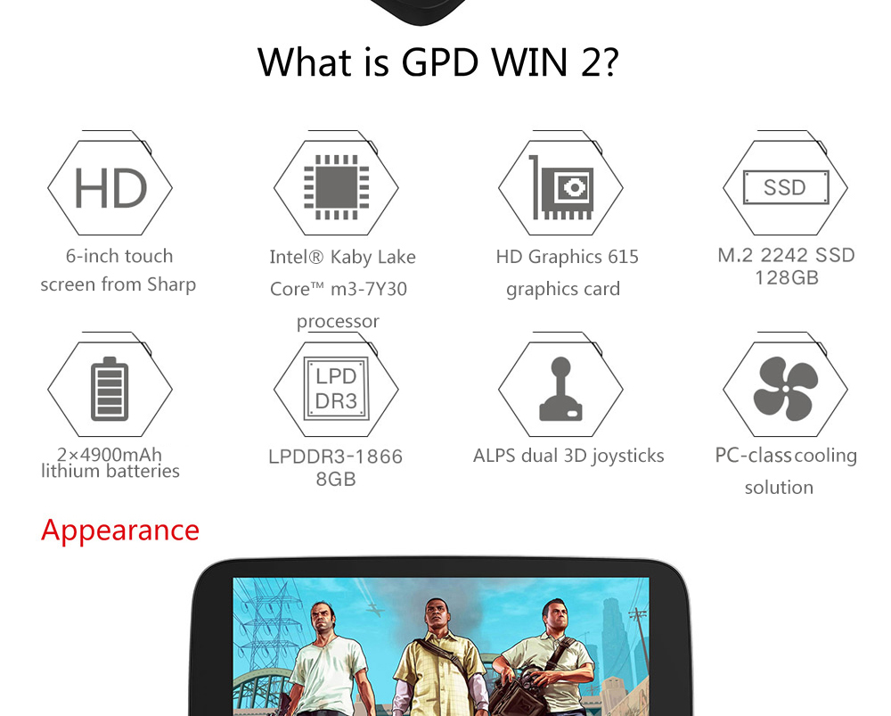 GPD Win 2 GamePad Tablet PC 8GB 128GB Black