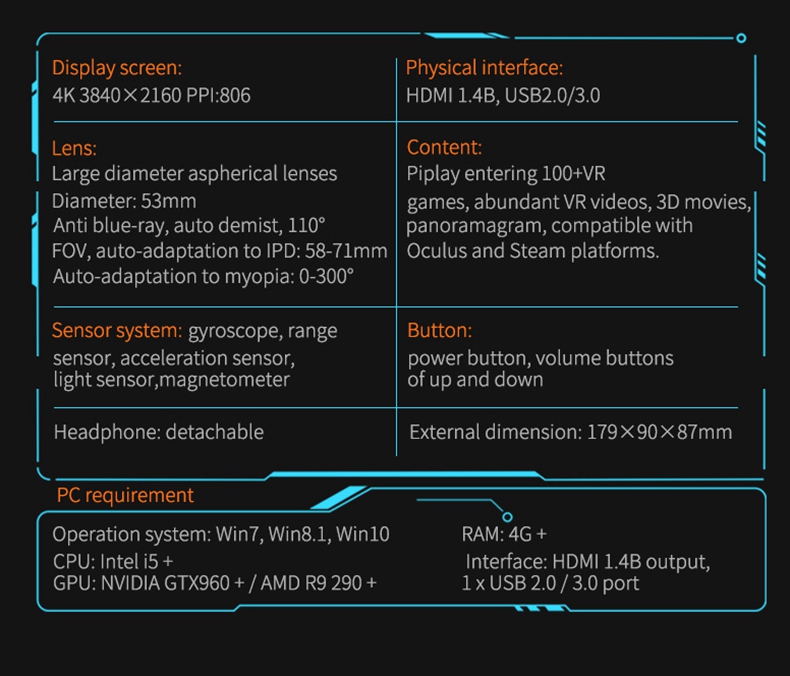 PIMAX 4K UHD 8.29MP Dual Gyroscope FOV110 VR Headset for PC
