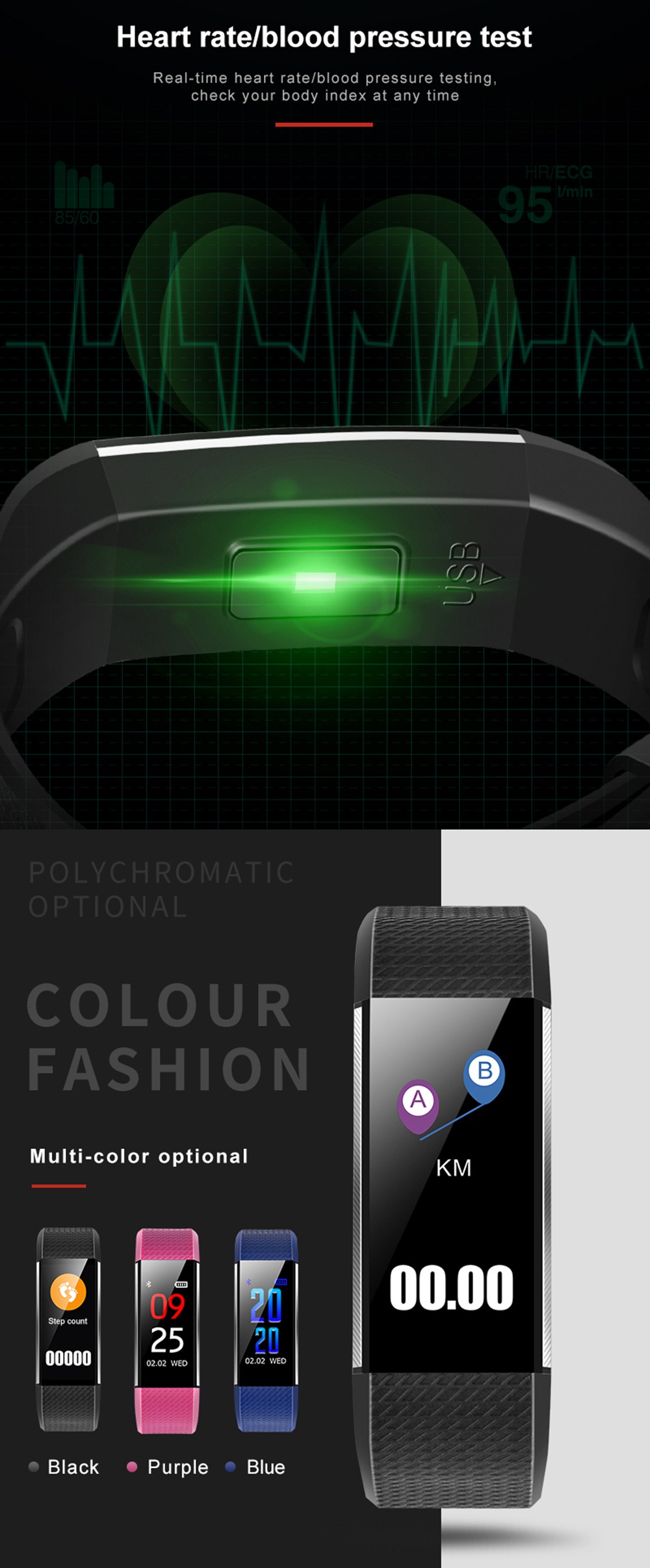 M200 Smart Bracelet Blood Pressure Blue