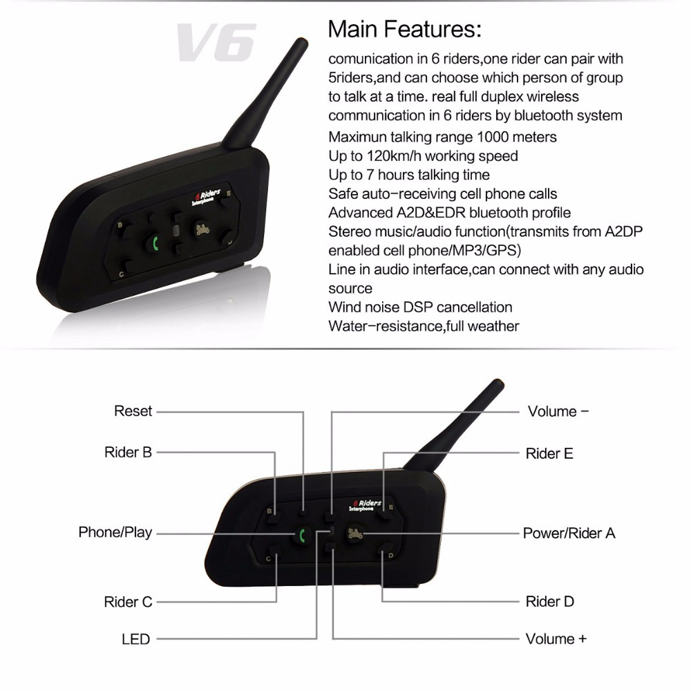 Vnetphone V6 Motorcycle Helmet Intercom Bluetooth V3.0