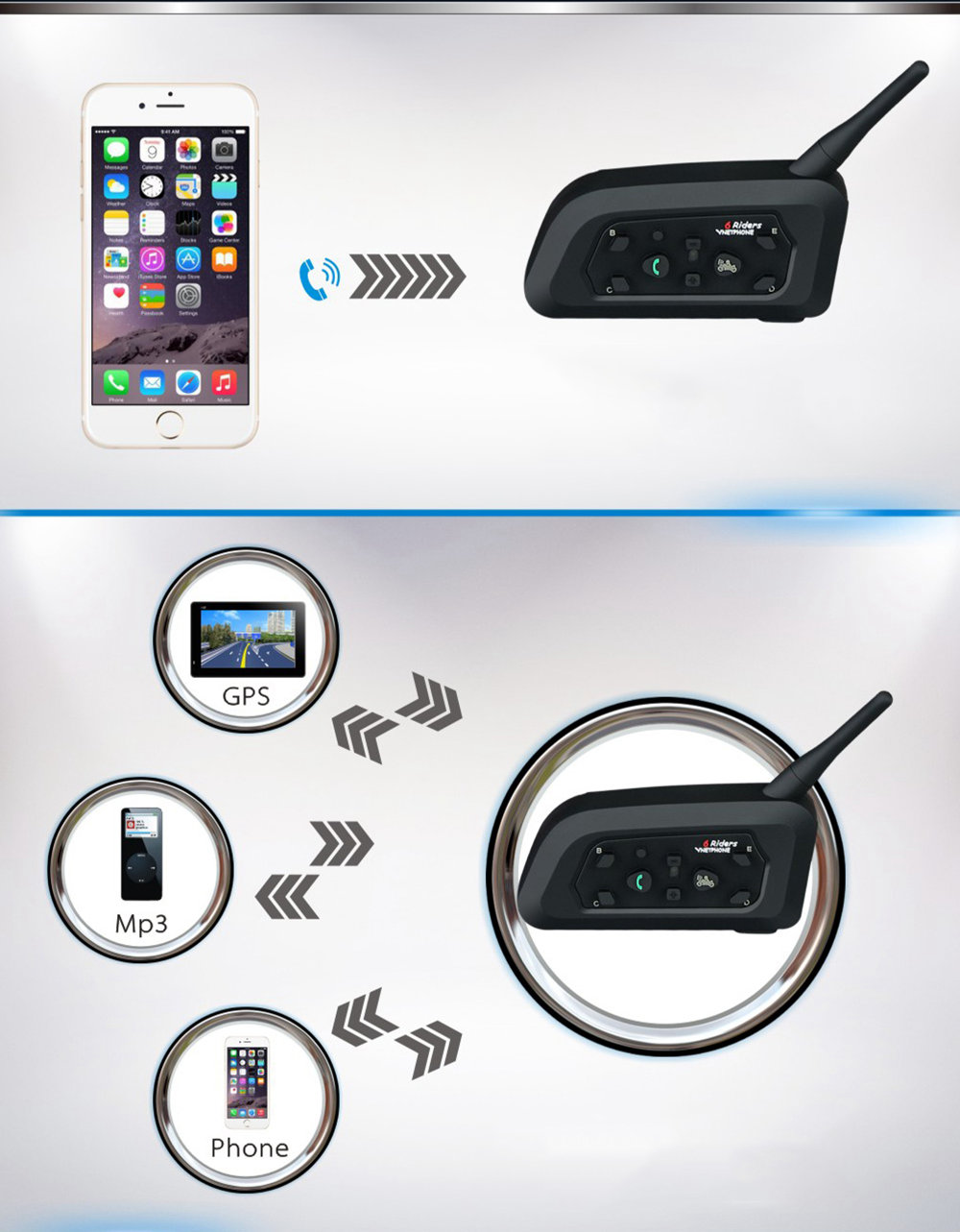 Vnetphone V6 Motorcycle Helmet Intercom Bluetooth V3.0
