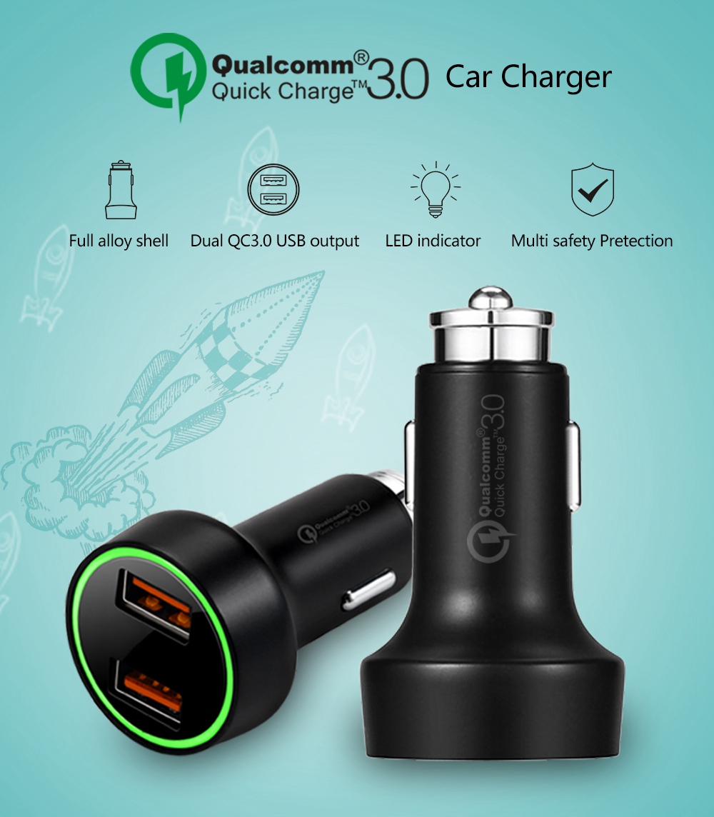 Usmei QC07 Car Charger Dual USB Ports QC3.0 Charging Technology
