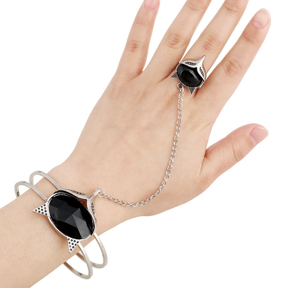 Women's Fox Owl Flower Connecting Finger Bracelets Silver