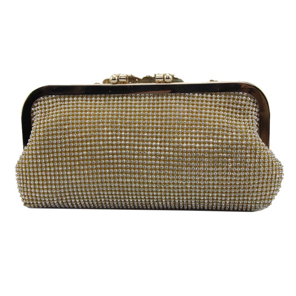 Women Rhinestone Banquet Handbag Gold