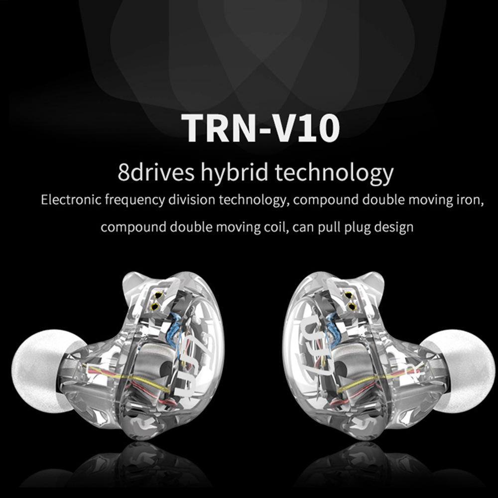 TRN V10 Hybrid 8 Drivers Headphone HiFi Transparent Black