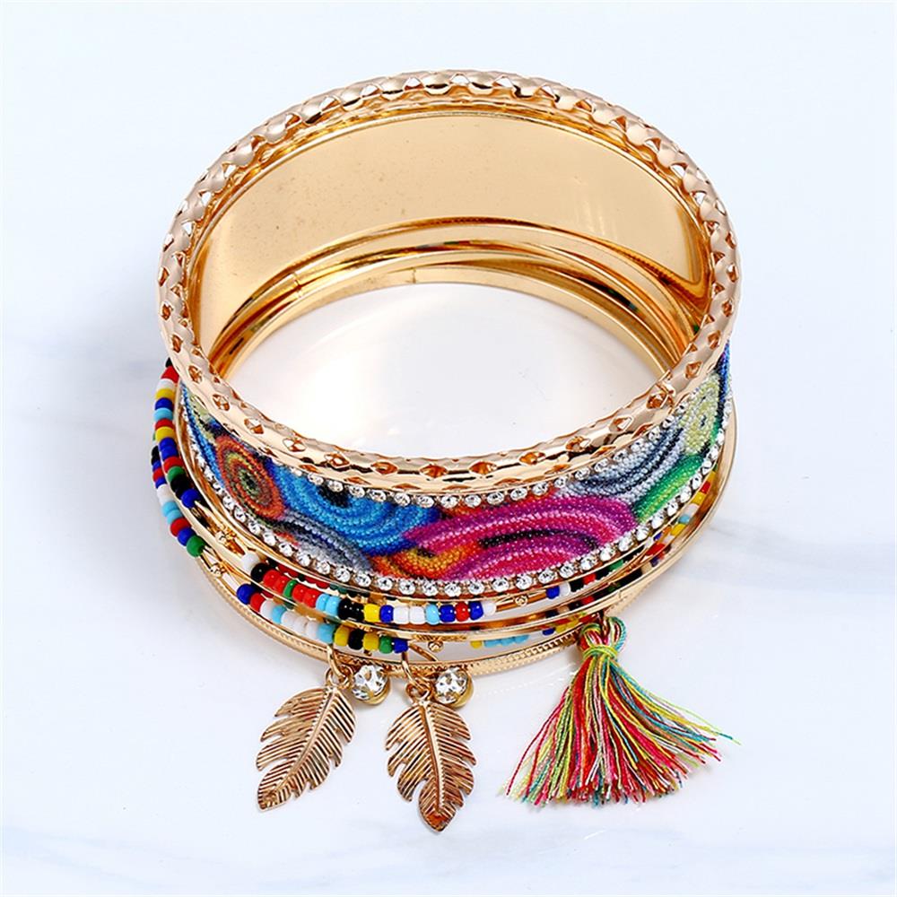 Women's Metal Beaded Diamond Tassel Leaves Bracelets Multied Colour