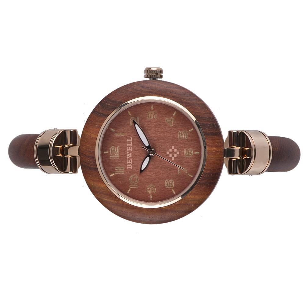 BEWELL Women Red Sandalwood Quartz Watch