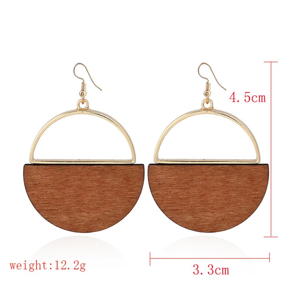 Women's Brown Wooden Round Shape Earrings Set Gold