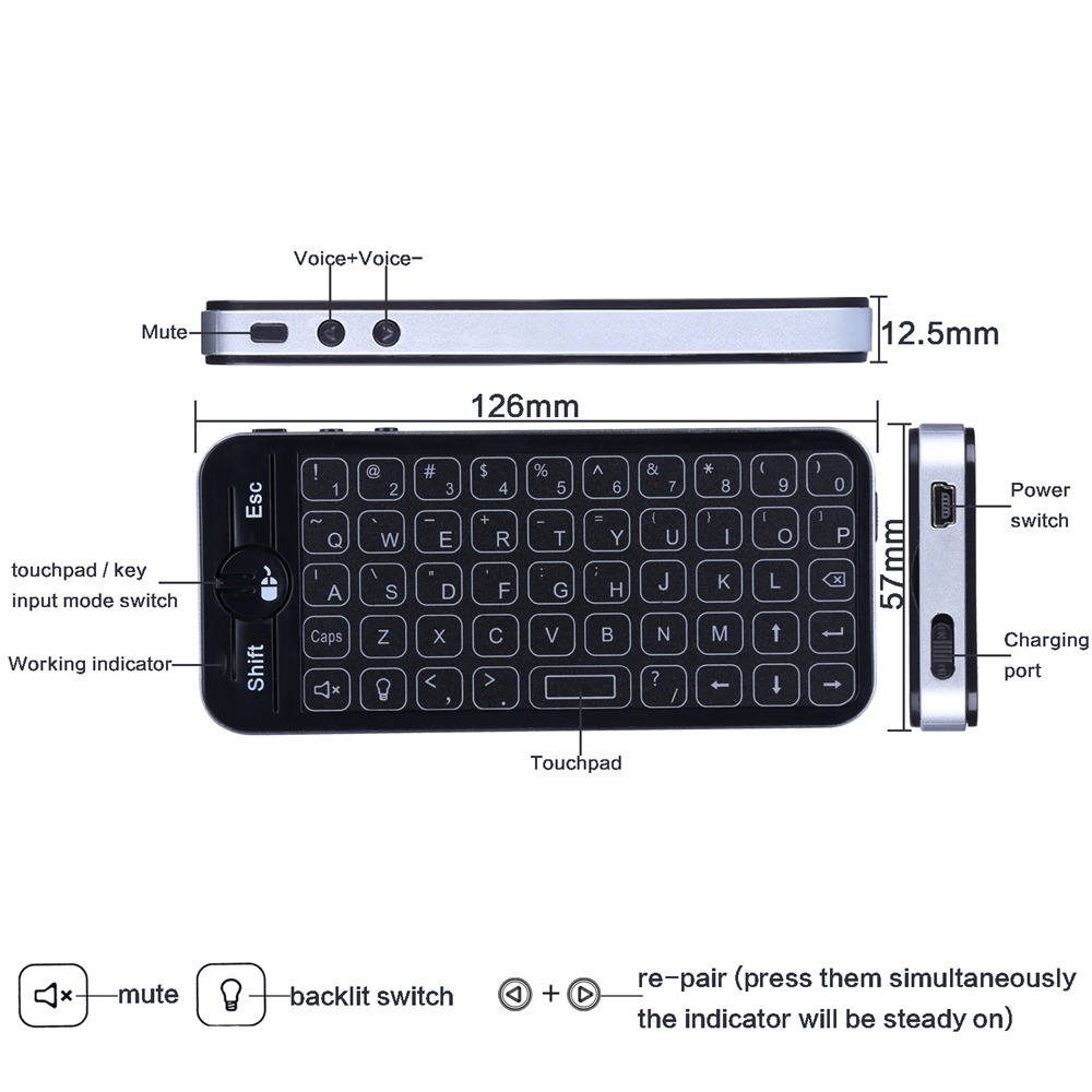 Ipazzport KP-810-16T-RGB 3-Color Backlight 2.4G Mini Wireless Keyboard