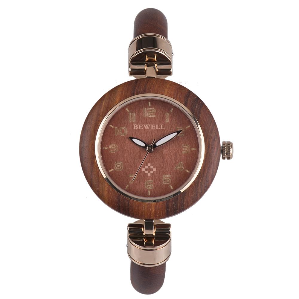 BEWELL Women Red Sandalwood Quartz Watch