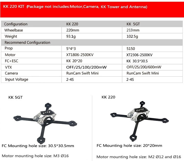 Kingkong LDARC KK 220 220mm Carbon Fiber True X Frame Kit
