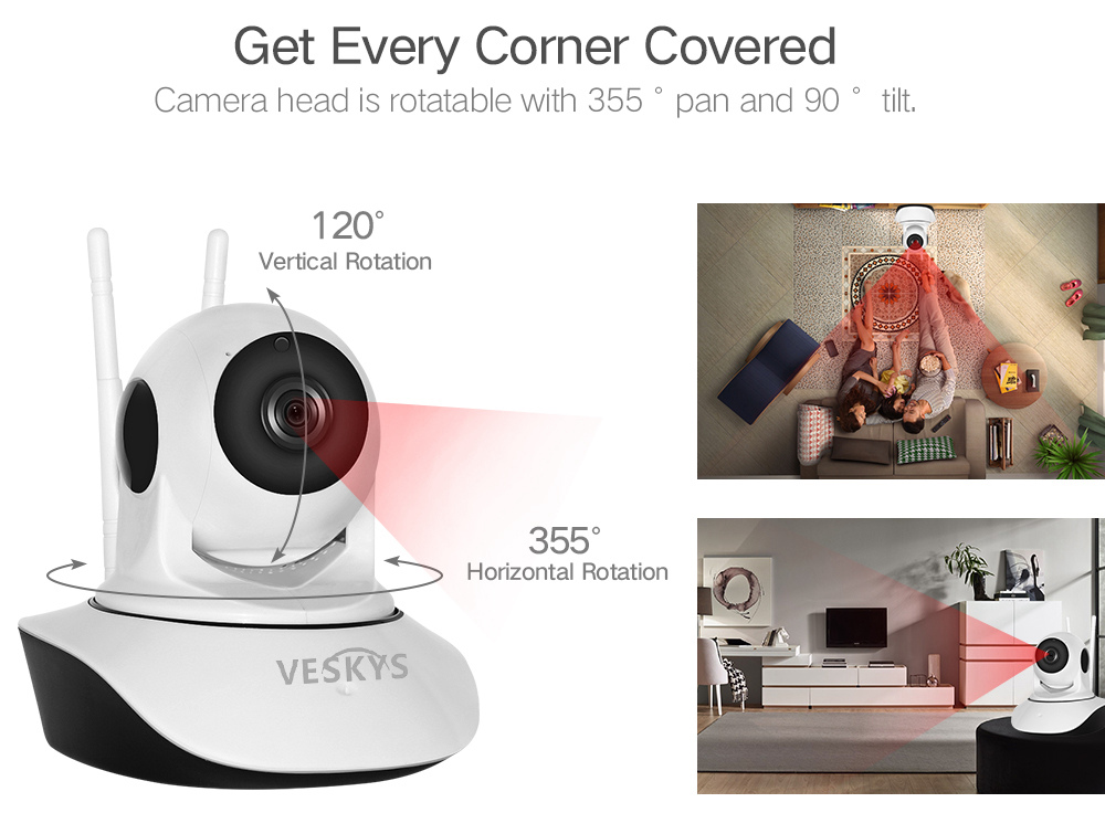 VESKYS N12 720P Wifi IP Camera White UK Plug