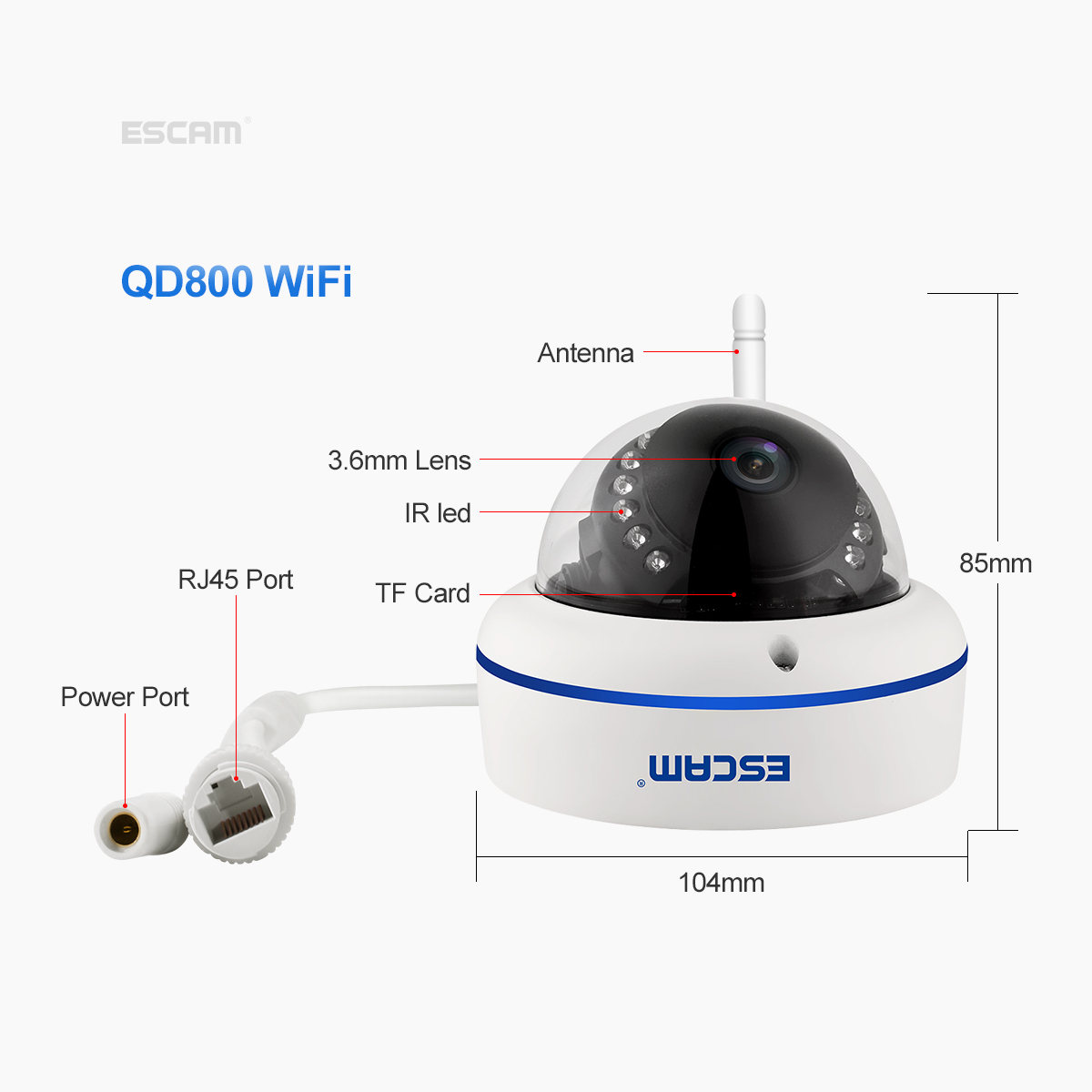 ESCAM Speed QD800WIFI 2MP 1080P WiFi Outdoor IP IR Dome Camera