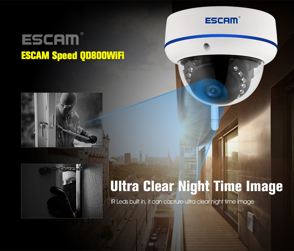 ESCAM Speed QD800WIFI 2MP 1080P WiFi Outdoor IP IR Dome Camera