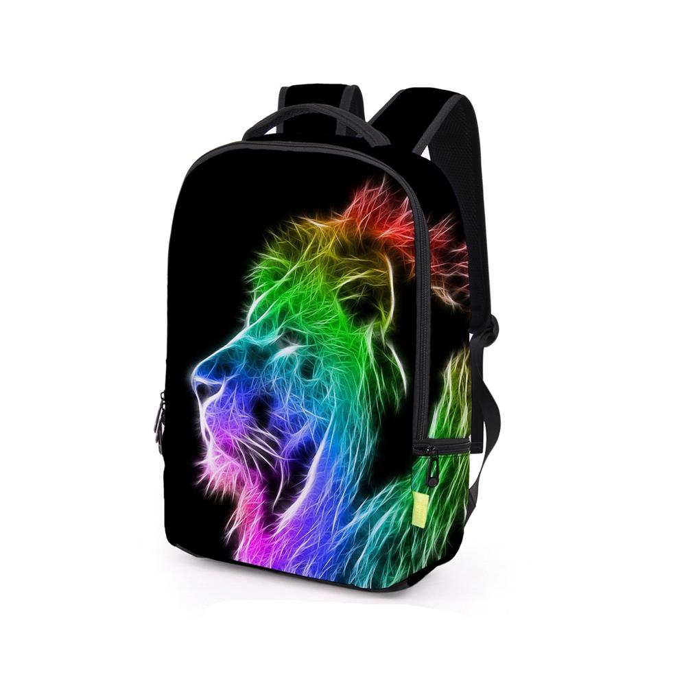 3D Printed Colored Lion Pattern Backpack Black