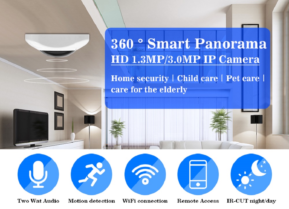 Hiseeu FHD-W 960P 360 Degree Wifi IP Camera White EU Plug