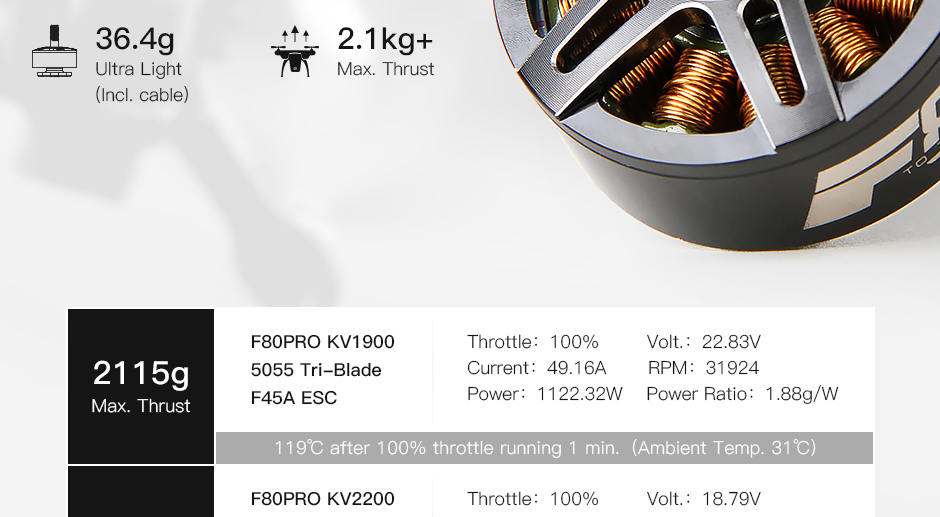 T-motor F80 Pro 2200KV 3-5S Brushless Motor for FPV Racing Drone