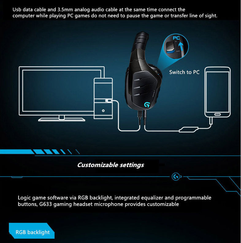 Logitech G633 Artemis Spectrum Gaming Headphones Headset Black
